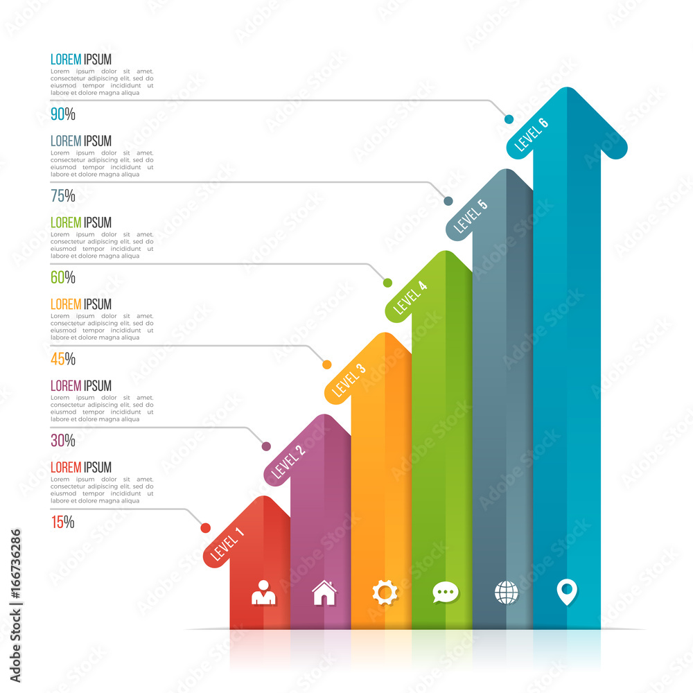 Arrow infographic template for data visualization. 6 options, levels ...