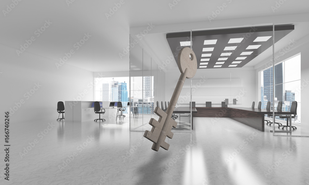 Conceptual background image of concrete key sign in modern office ...