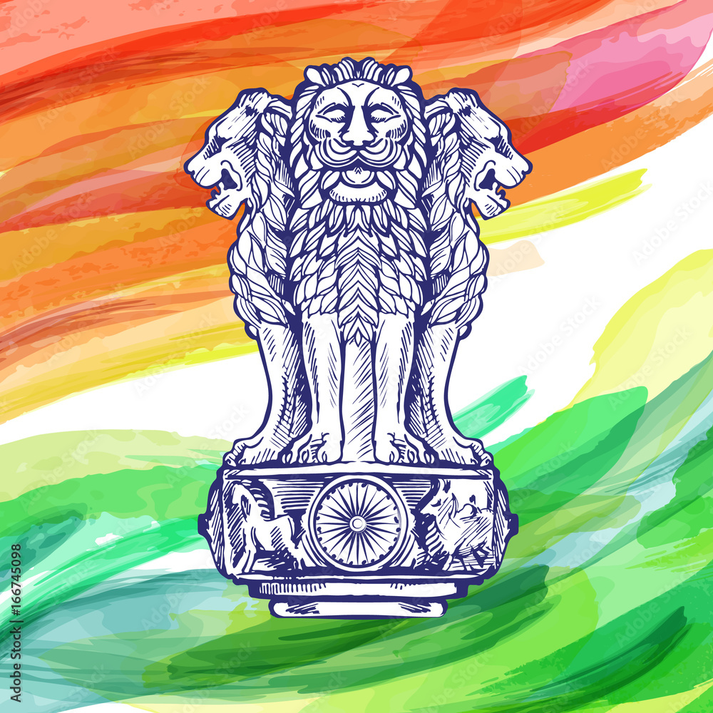 Vetor de Lion capital of ashoka in indian flag color emblem of india ...