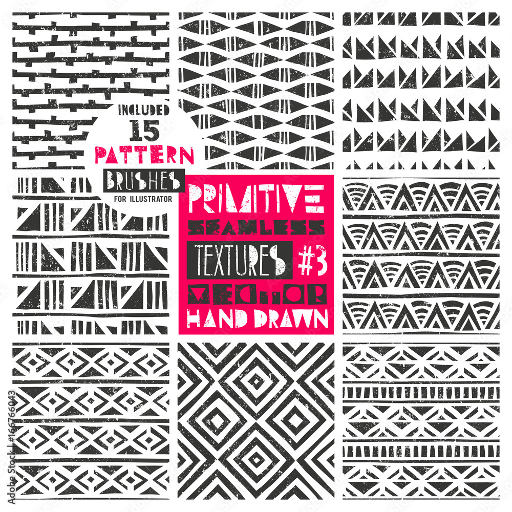 Set of 8 primitive geometric patterns collection. Includes 15 pattern ...