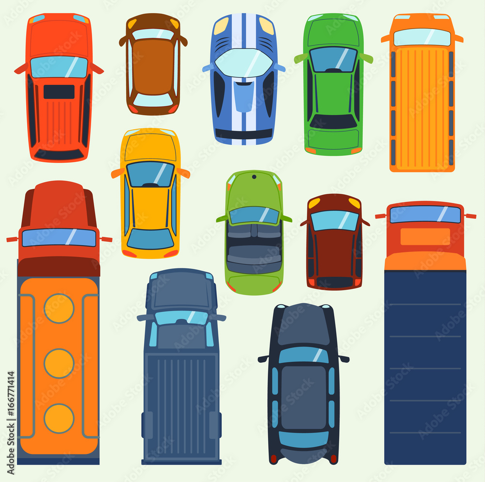 Car vehicle top view vector set icon transport isolated transportation ...