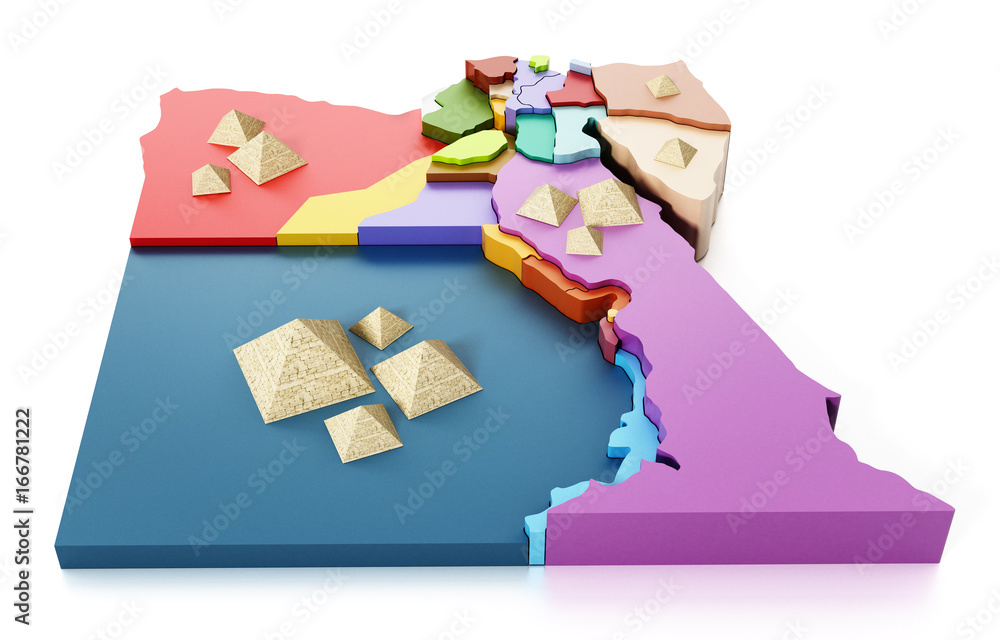 Egypt map with regions and pyramids. 3D illustration Stock Illustration ...