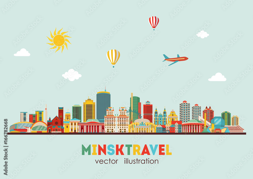 Minsk city detailed skyline. Vector illustration - stock vector Stock ...