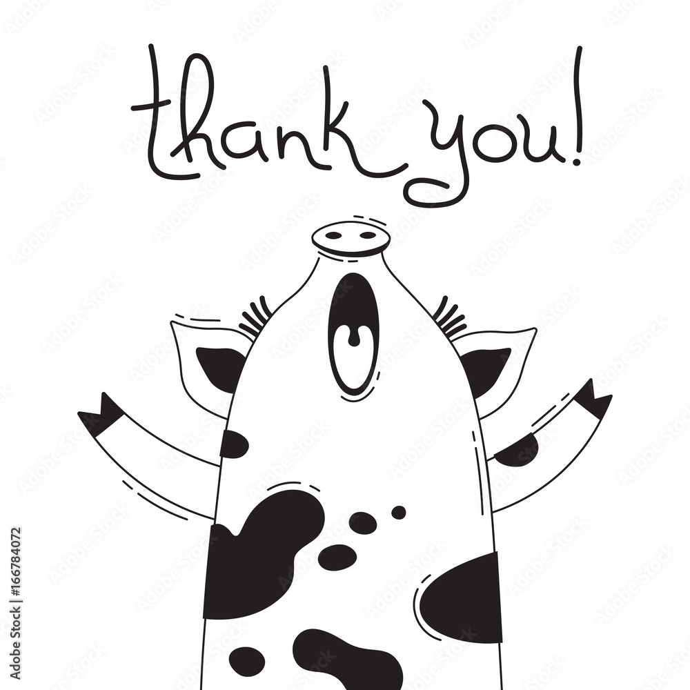 Illustration with joyful piggy who says - thank you. For design of ...