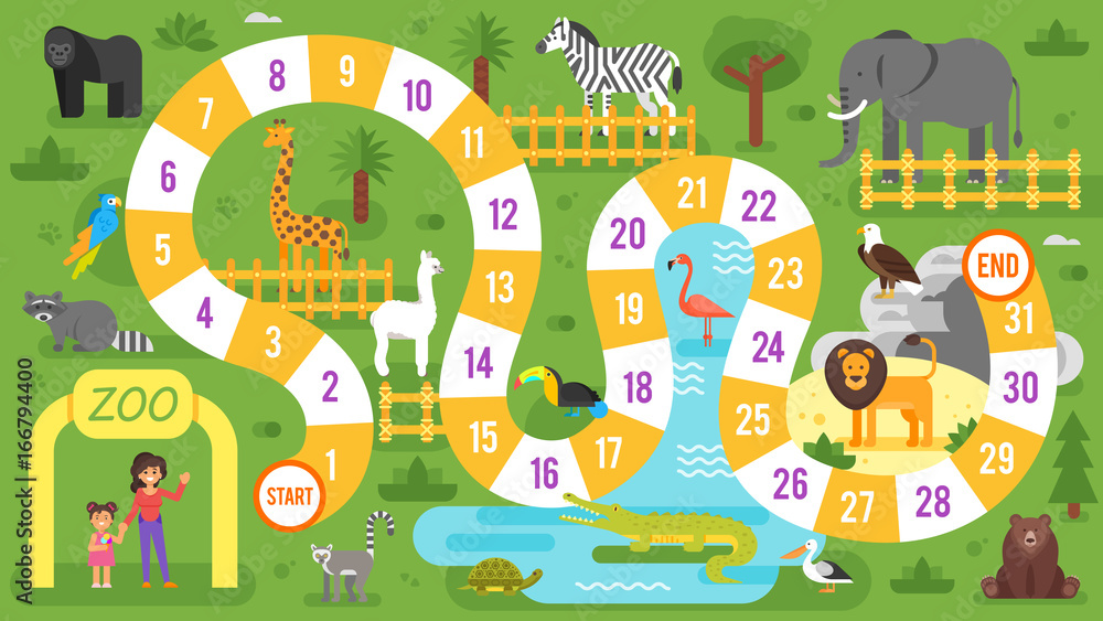 kids zoo animals board game template. Stock Vector | Adobe Stock