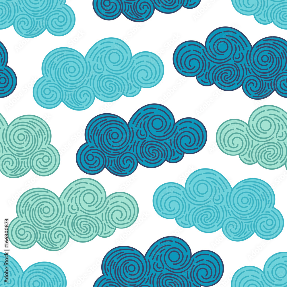 Seamless Abstract Background With Doodle Curly Clouds On White ...