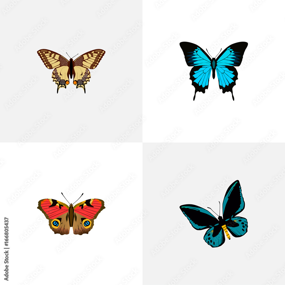 Realistic American Painted Lady, Demophoon, Papilio Ulysses And Other ...