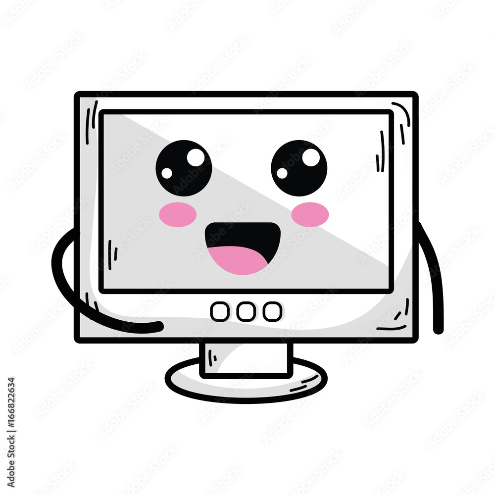 line kawaii cute happy computer technology Stock Vector | Adobe Stock