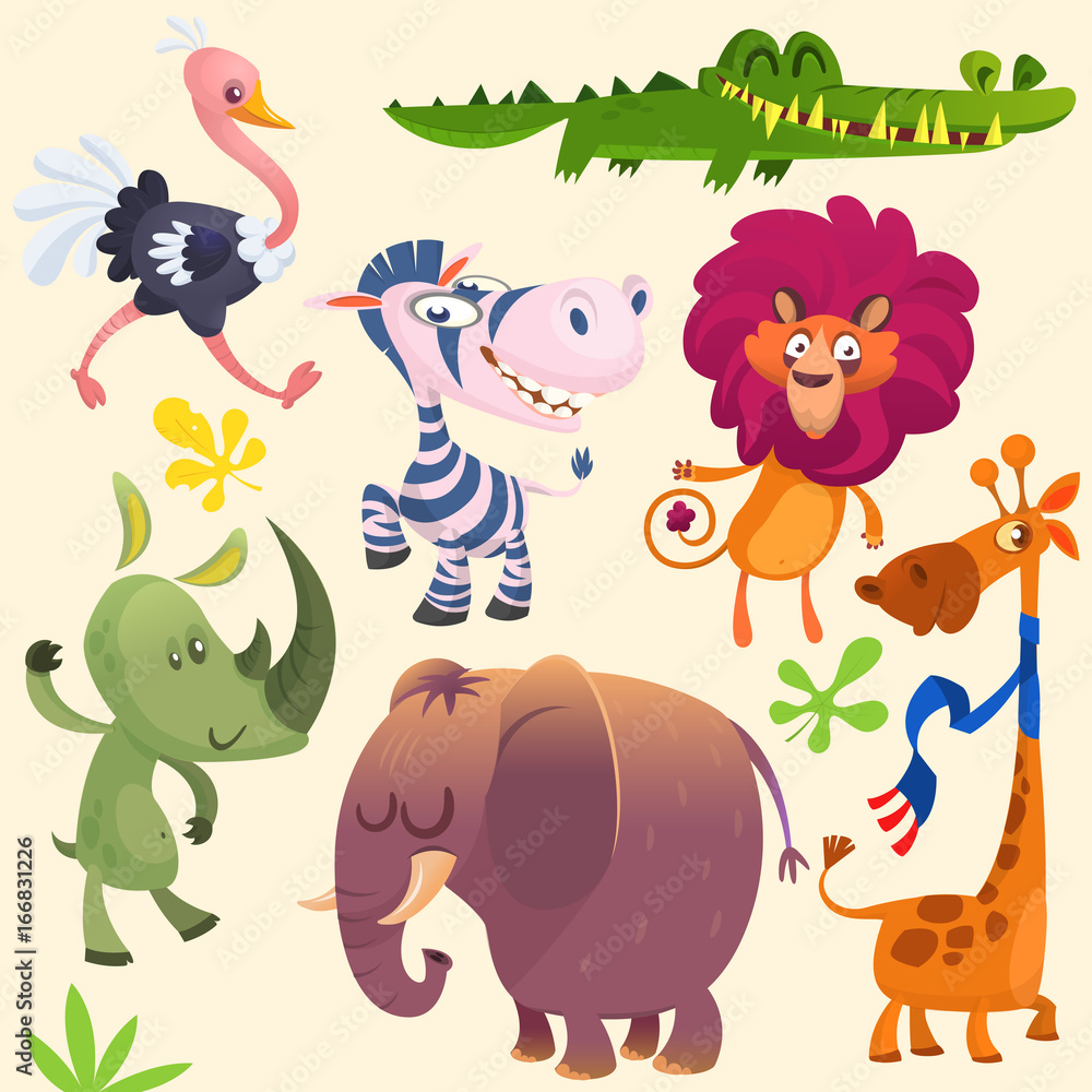Cartoon African savanna animal set. Wild animals icon collections. Set ...