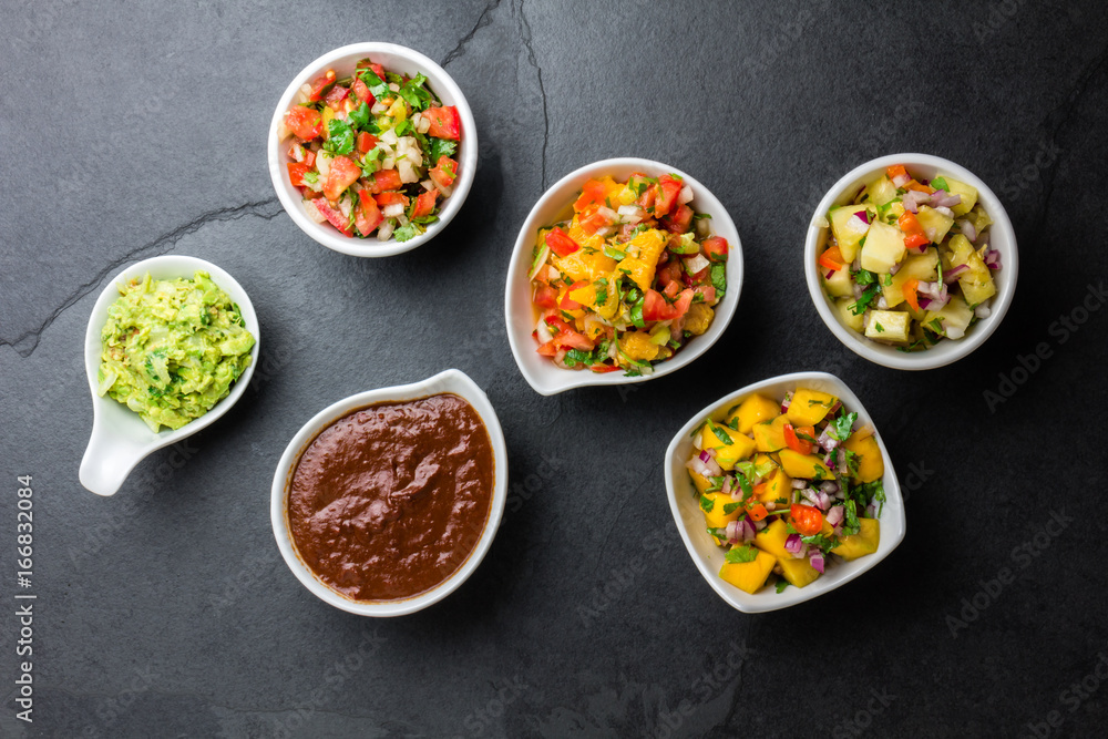 Traditional famous mexican sauces chocolate chili mole poblano, pico de ...