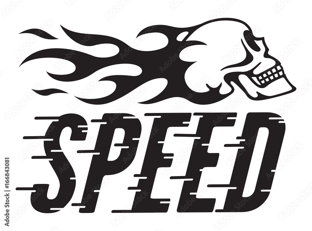 Speed Retro Vector Design with speed lines and flaming skull Vector ...