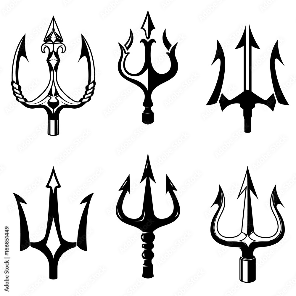 Set of trident icons isolated on white background. Design elements for ...