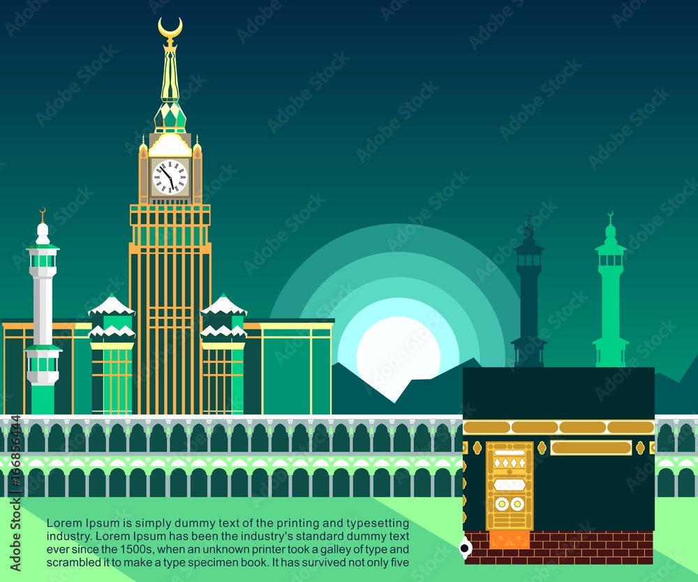 Mecca or Makkah, flat vector design illustration with sunrise or sunset ...