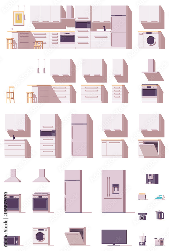 Vector kitchen equipment and furniture set Stock Vector | Adobe Stock