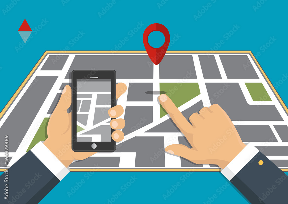 Vector illustration. Map. The concept of navigation, delivery. Hand ...