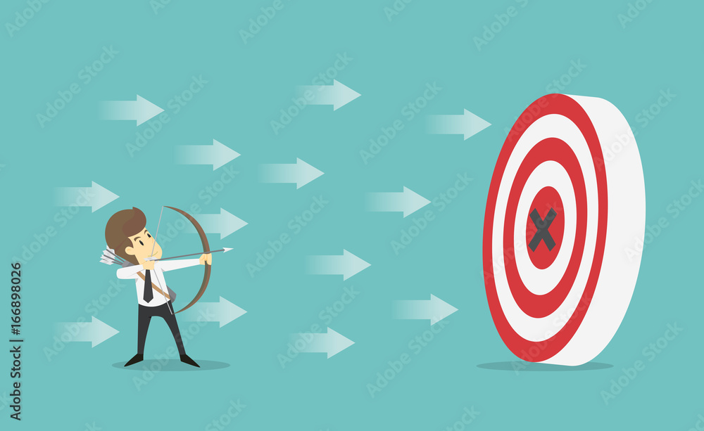 Businessman with archery arrow aiming target successful.Business young ...