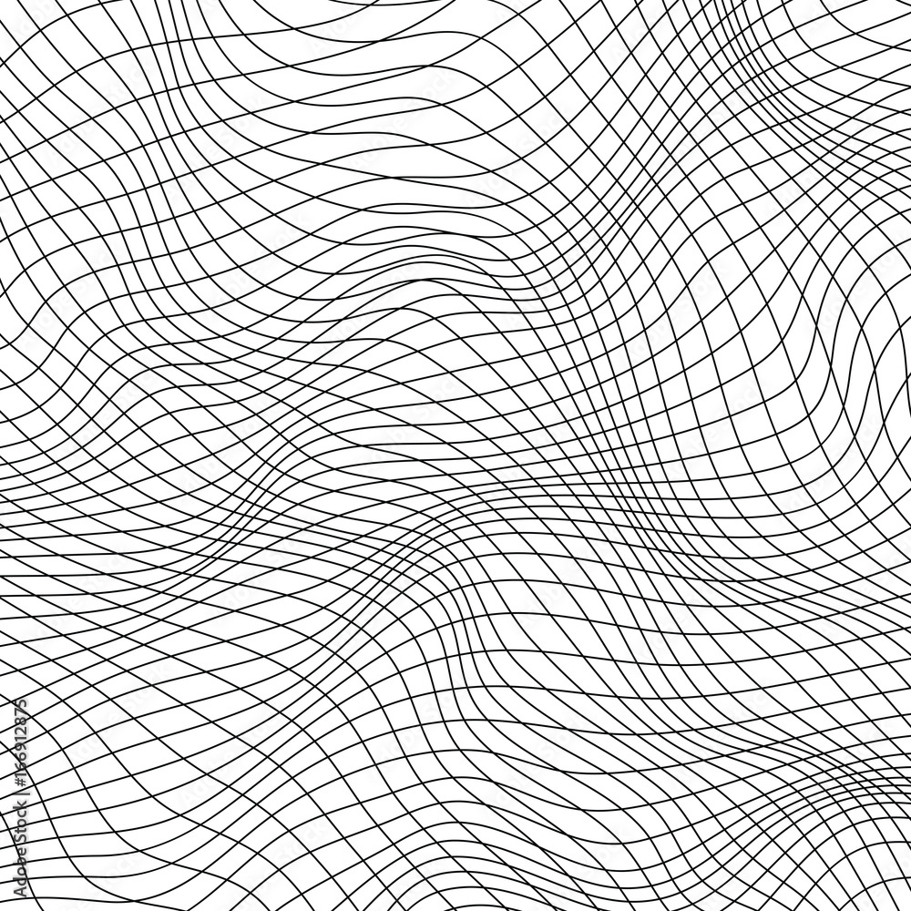 Abstract grid. Wave monochrome background. Simple linear halftone ...