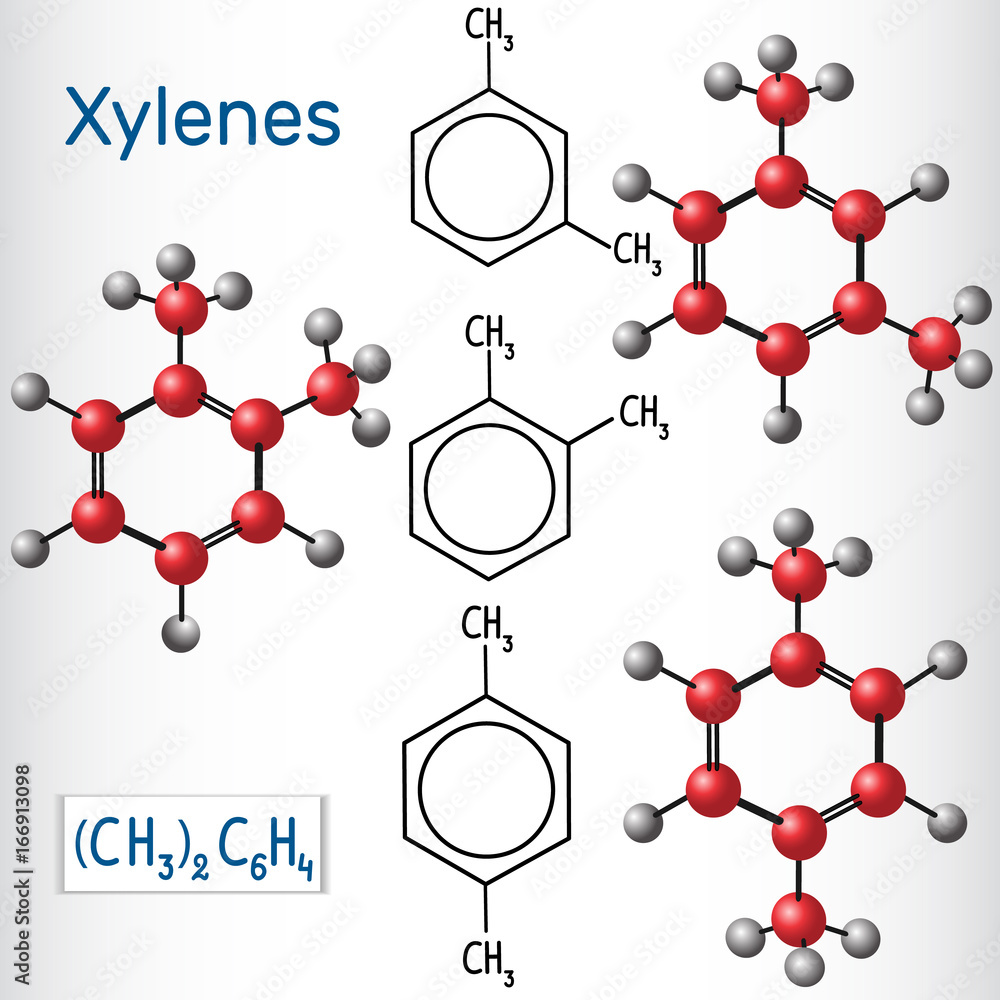 Meta , ortho, para Xylene isomers. Structural chemical formula and ...