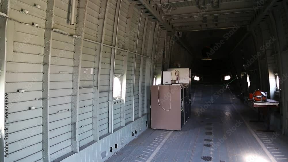 Inside the helicopter. Empty interior of old helicopter. Interior of MI ...