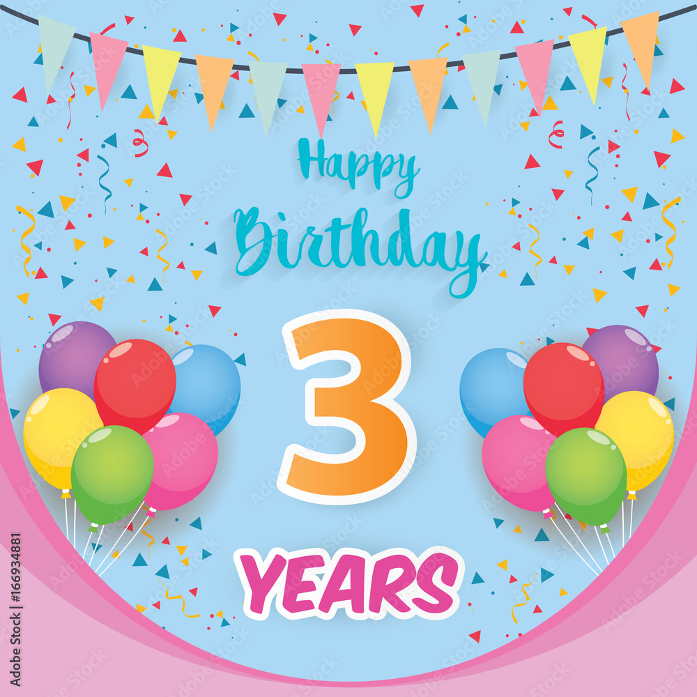 color full 3 rd birthday celebration greeting card design, birthday ...
