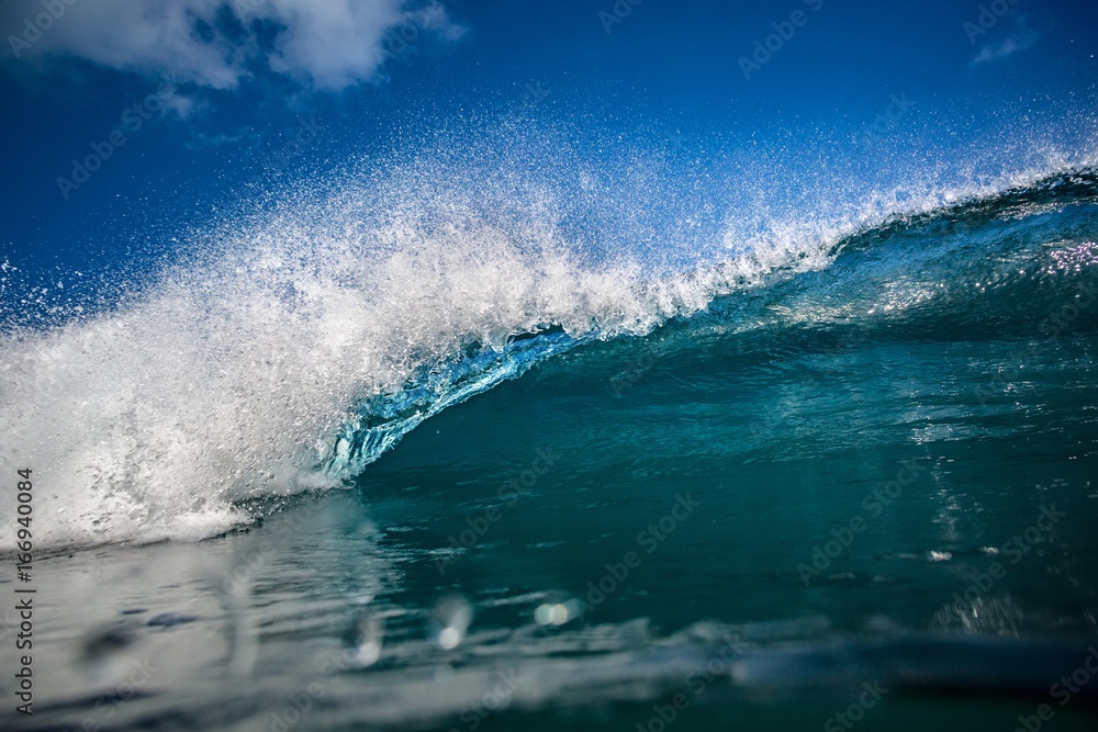 Front view of incoming Big ocean wave in daylight. Sea swell for ...