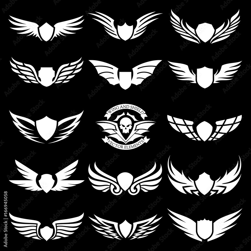 wings shield logo template set, wing and shield icon design for brand ...
