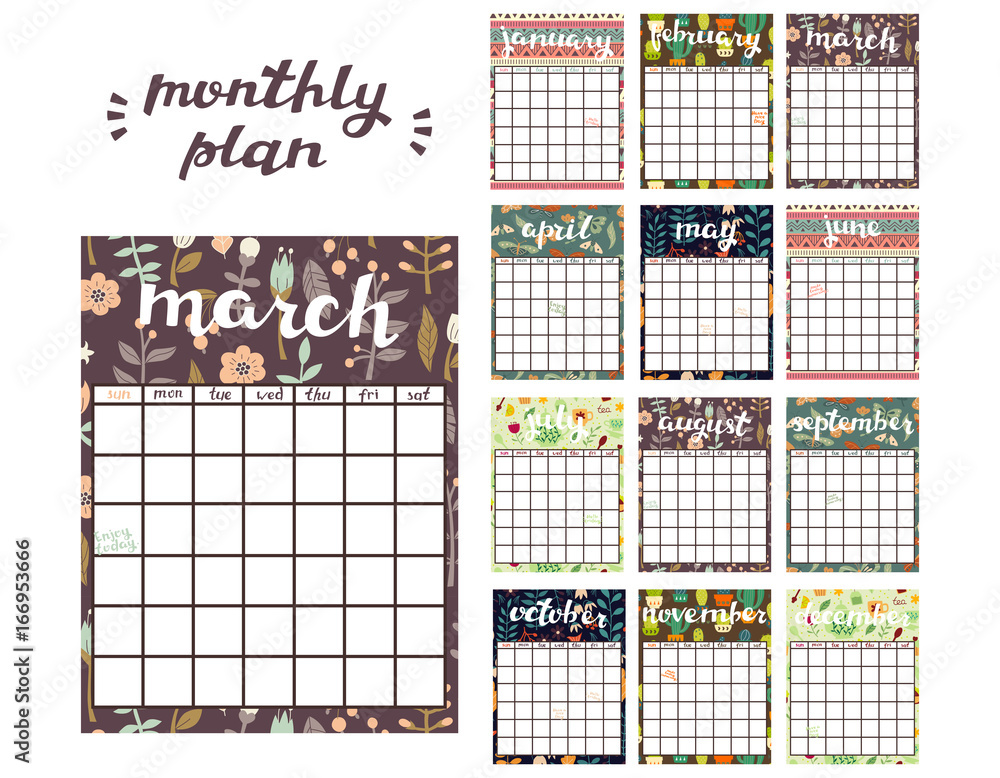 Poster Monthly Planner Template. Planner Calendar with All Months ...