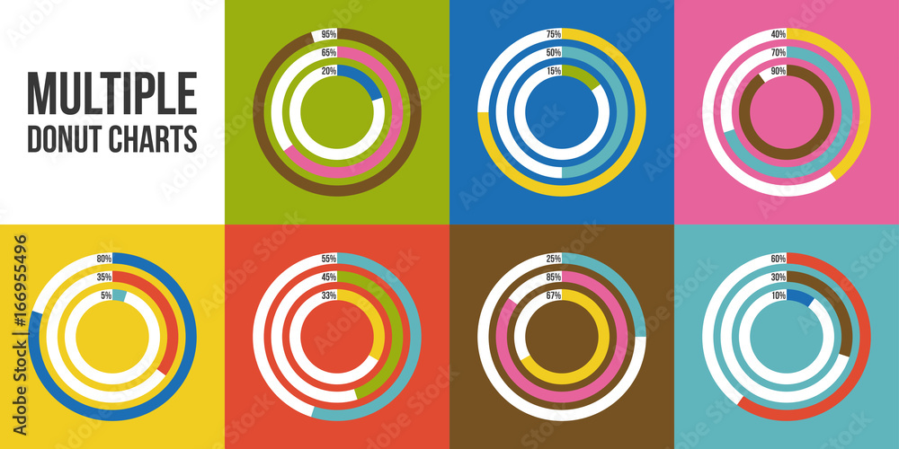multiple doughnut chart for using in info graphic, flat design elements ...