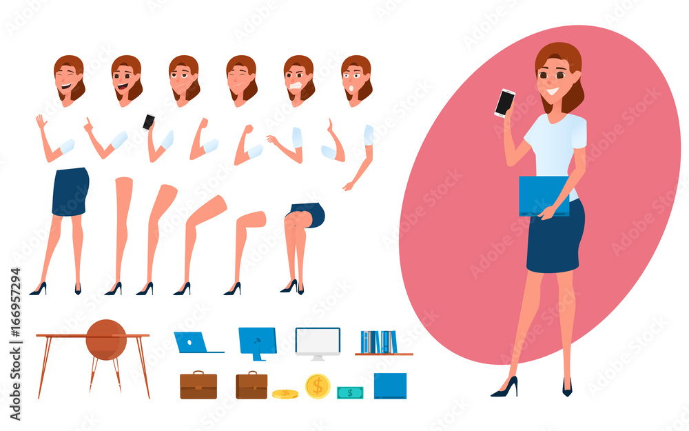 Business woman character creation set for animation. Parts body ...