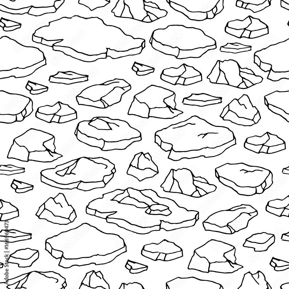 Cartoon hand drawn seamless pattern with sea ice. Outline polar drift ...