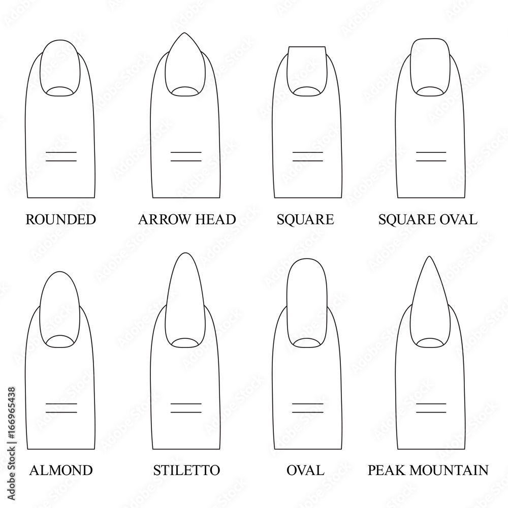 Vector illustration, different forms, shapes of nails. Manicure. Icon ...