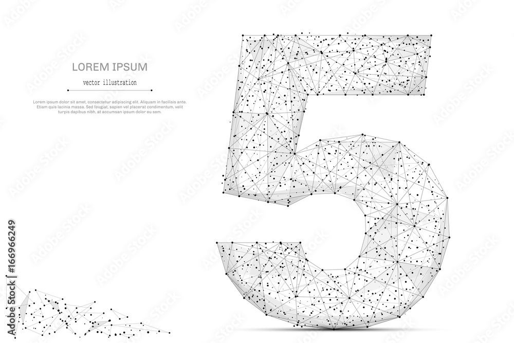 Abstract mash line and point number five on white background with an ...