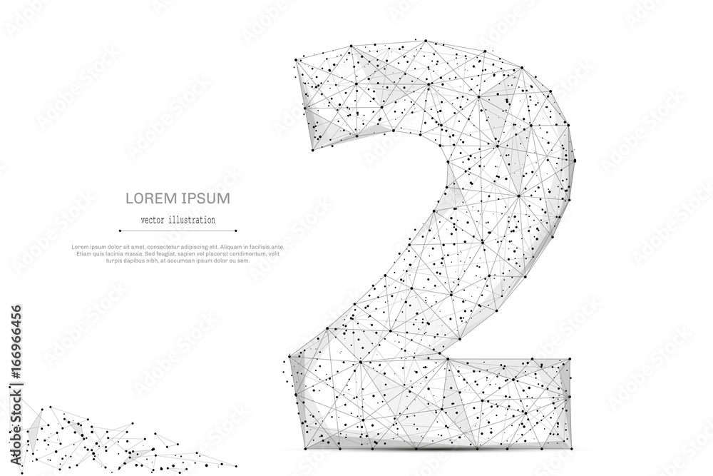 Abstract mash line and point number two on white background with an ...