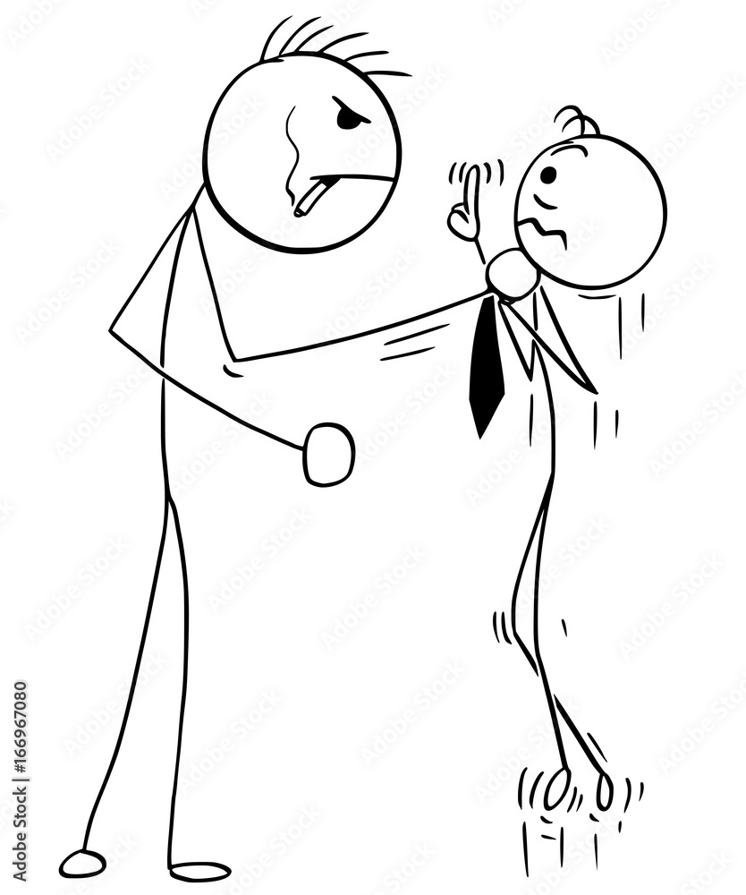 Cartoon Illustration of Big Angry Dangerous Man Attacking Businessman ...