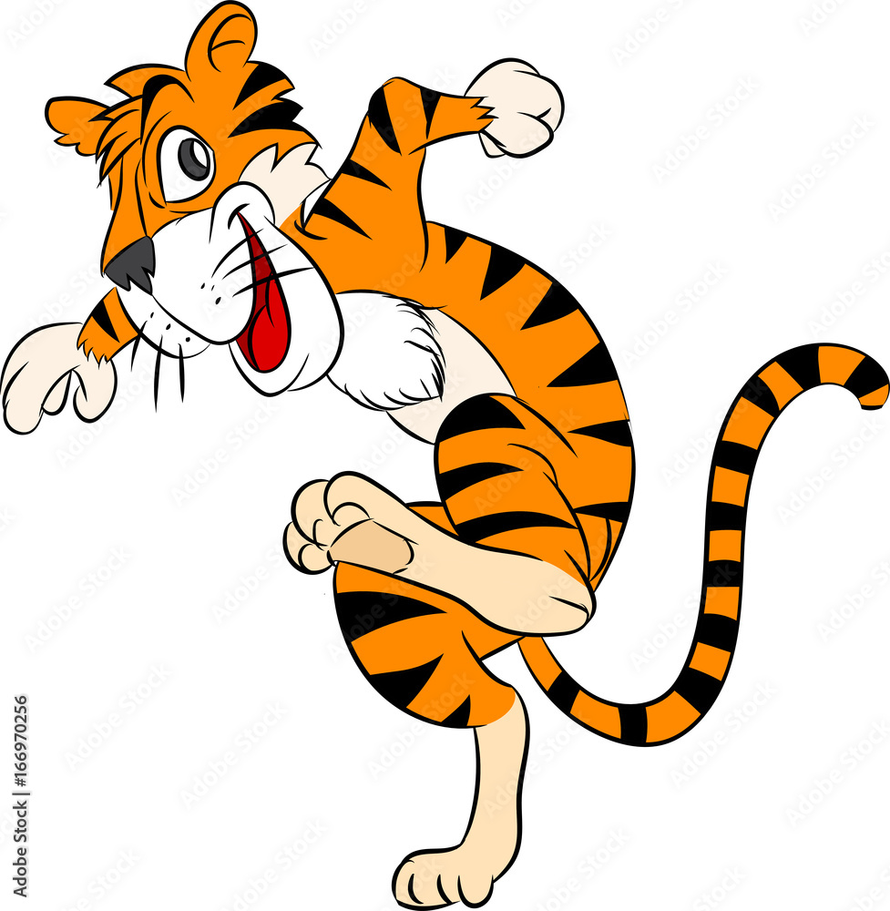 Tiger Running Cartoon, happy and running - Vector illustration Stock ...