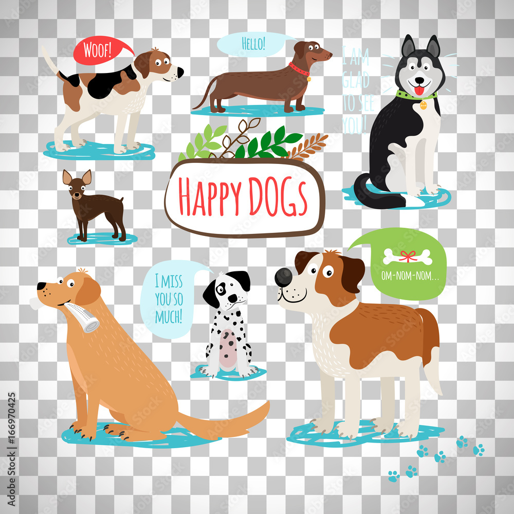 Cartoon dogs on transparent background Stock Vector | Adobe Stock