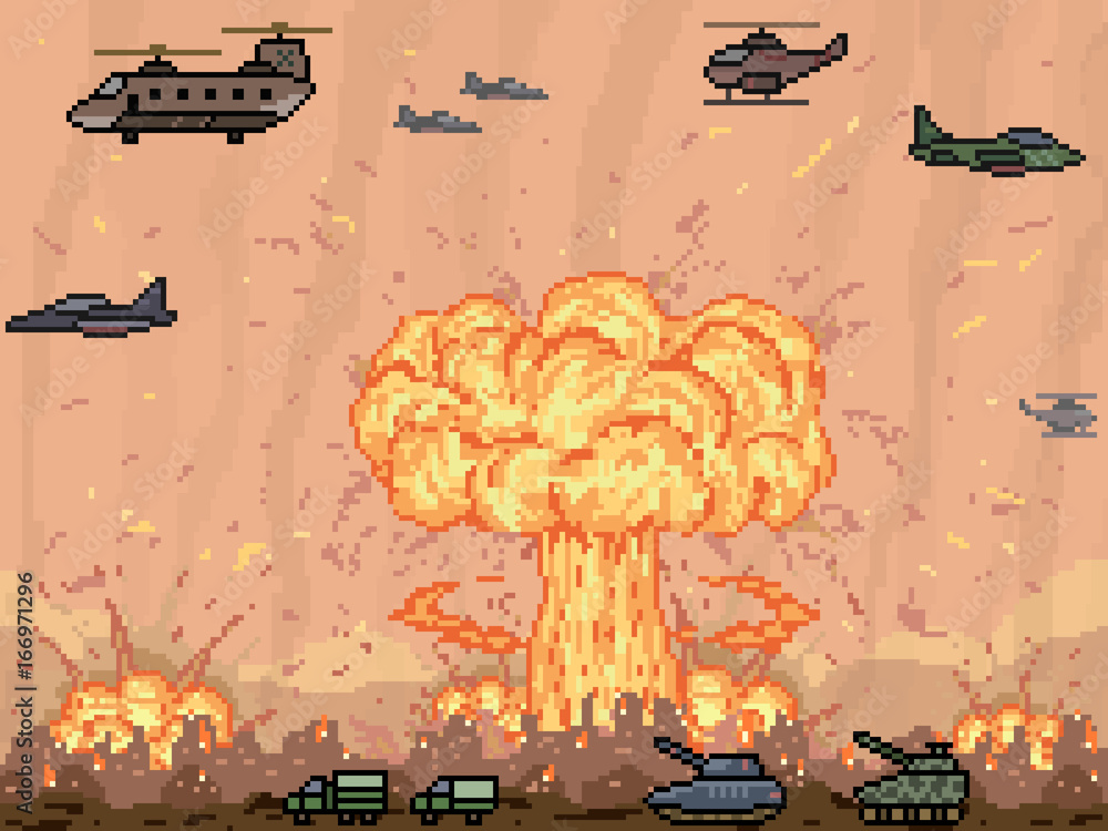 vector pixel art nuclear scene Stock Vector | Adobe Stock