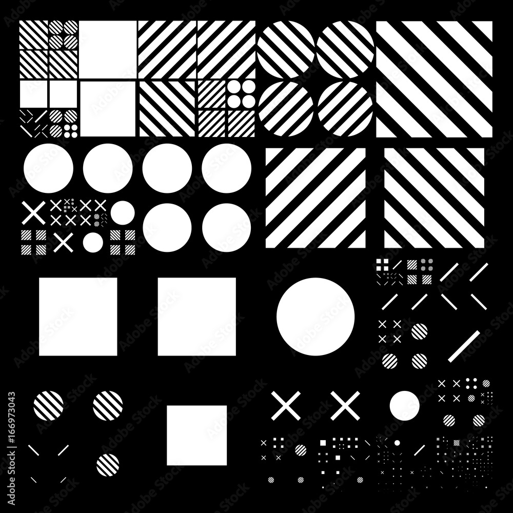 Subdivided grid system with symbols. Randomly sized objects with fixed ...