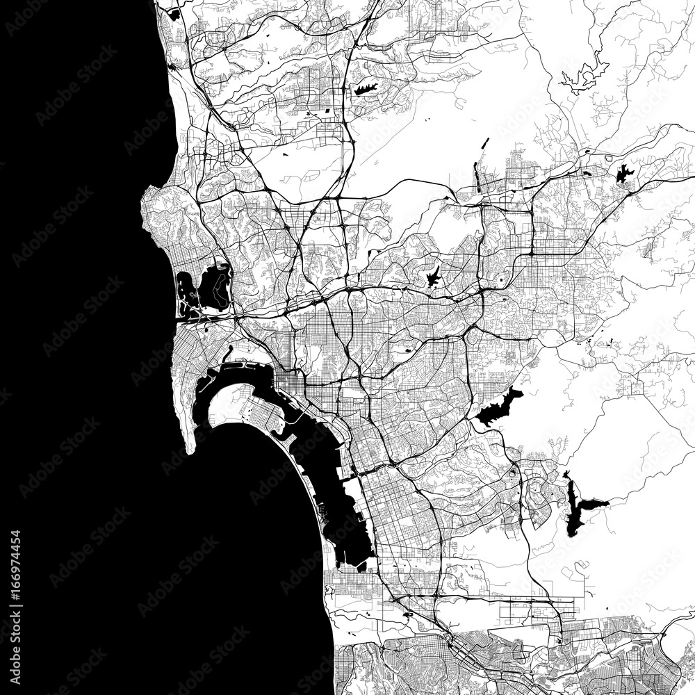San Diego Monochrome Vector Map Stock Vector | Adobe Stock