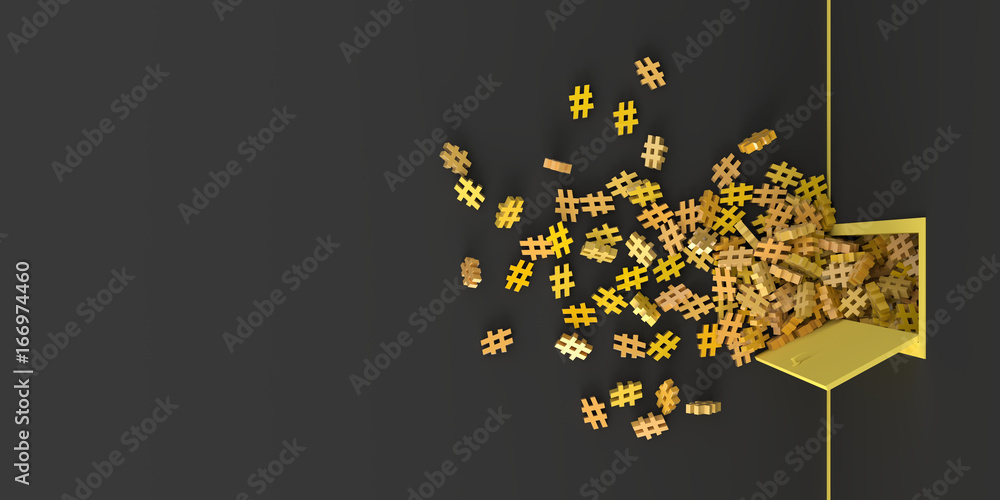 Infinite tag icons getting out of a door, original 3d rendering. Stock ...