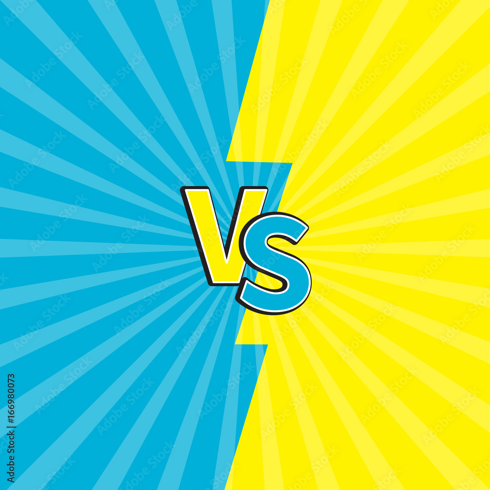 Versus letters or VS battle fight competition. Cute cartoon style. Blue ...