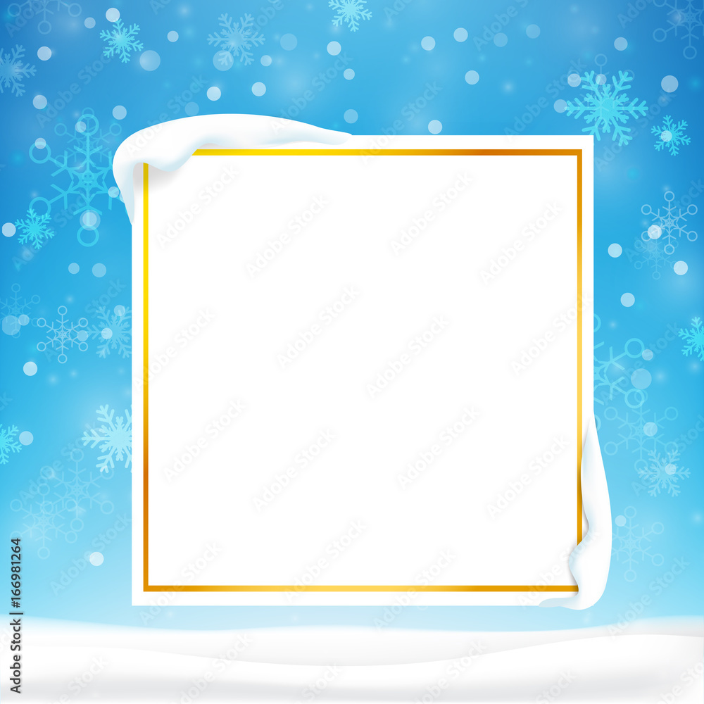 Blank rectangle frame with copy space and winter snow flake falling ...
