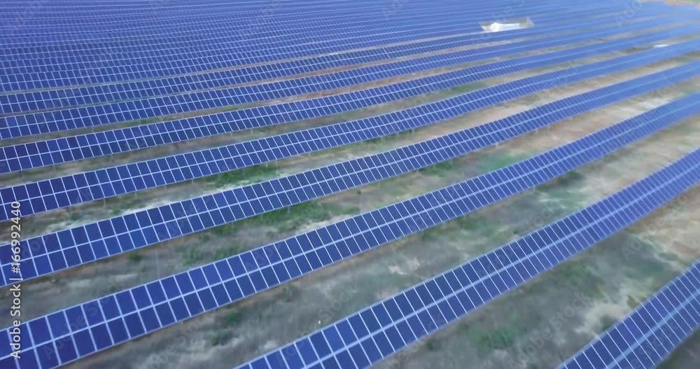 Aerial industrial view Photovoltaic solar units desert environment ...