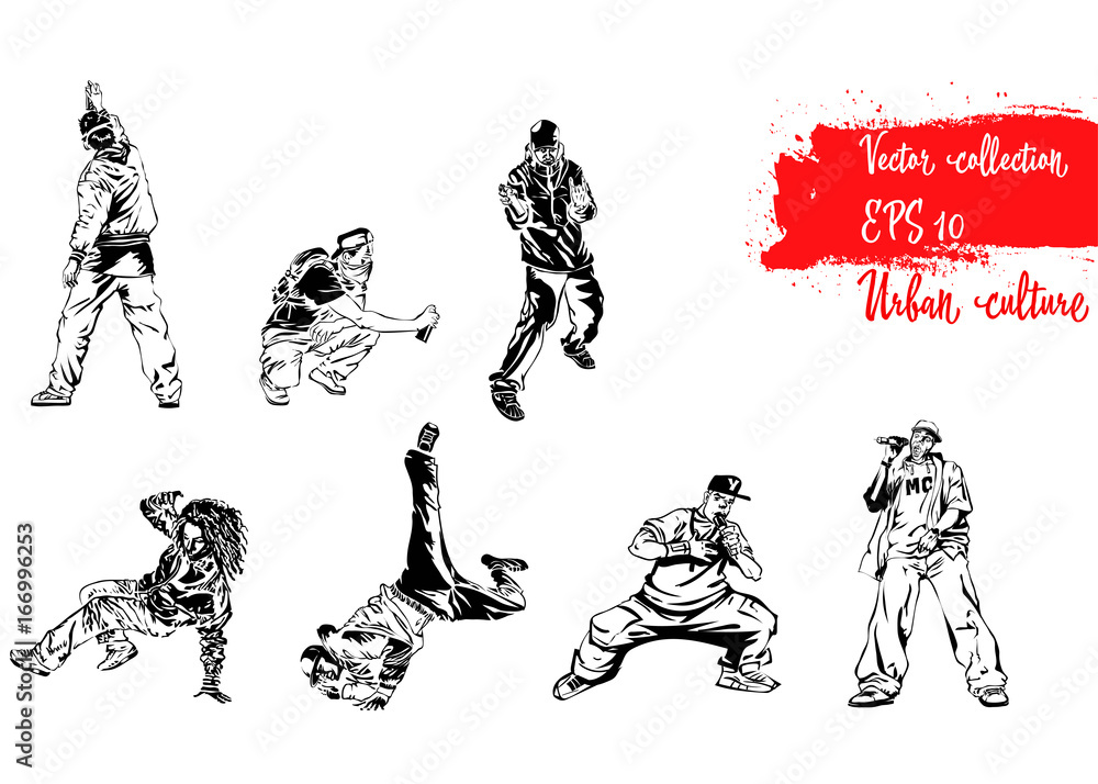 Set of illustrations with representatives of Urban Culture ...