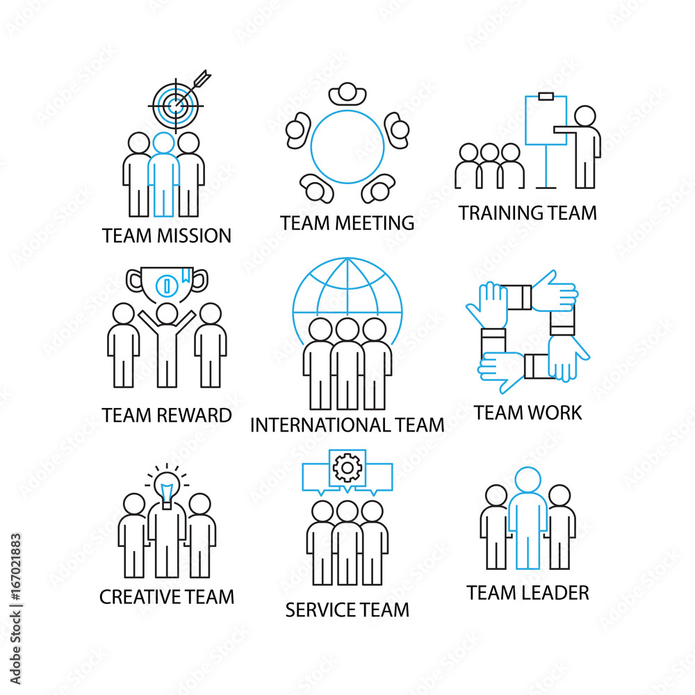 Icon set, TEAM Management, Team Work, Team Building Concept, Modern ...