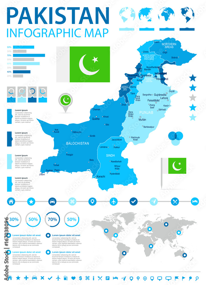 Pakistan - infographic map and flag - illustration Stock Vector | Adobe ...