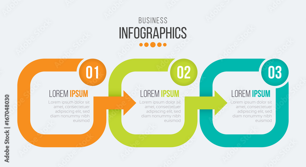Vector 3 steps timeline infographic template with arrows Stock Vector ...