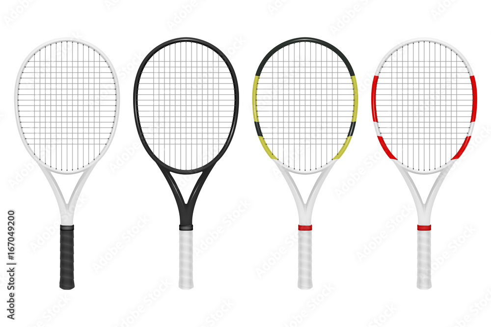 Vector realistic tennis racket set, closeup isolated on white ...
