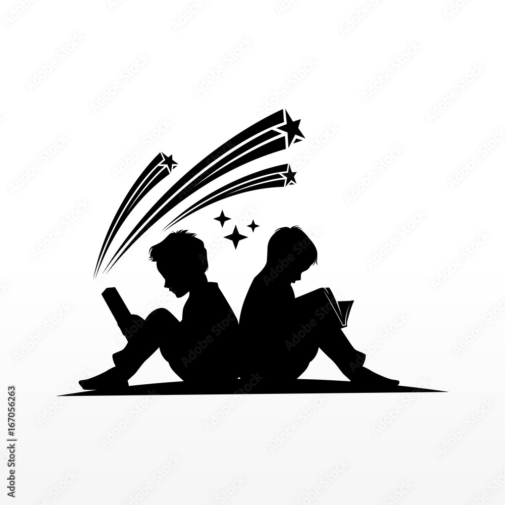 Read And Learning Book With Star Silhouette Illustration Logo Vector