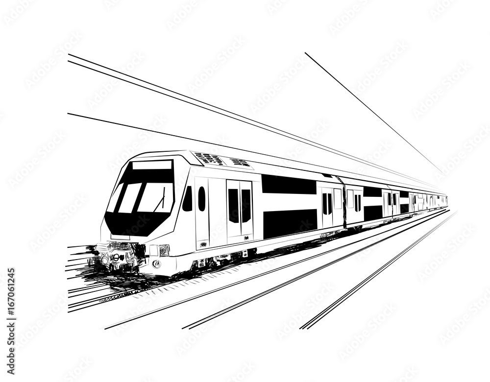 Metro train vector sketches in black lines Stock Vector | Adobe Stock